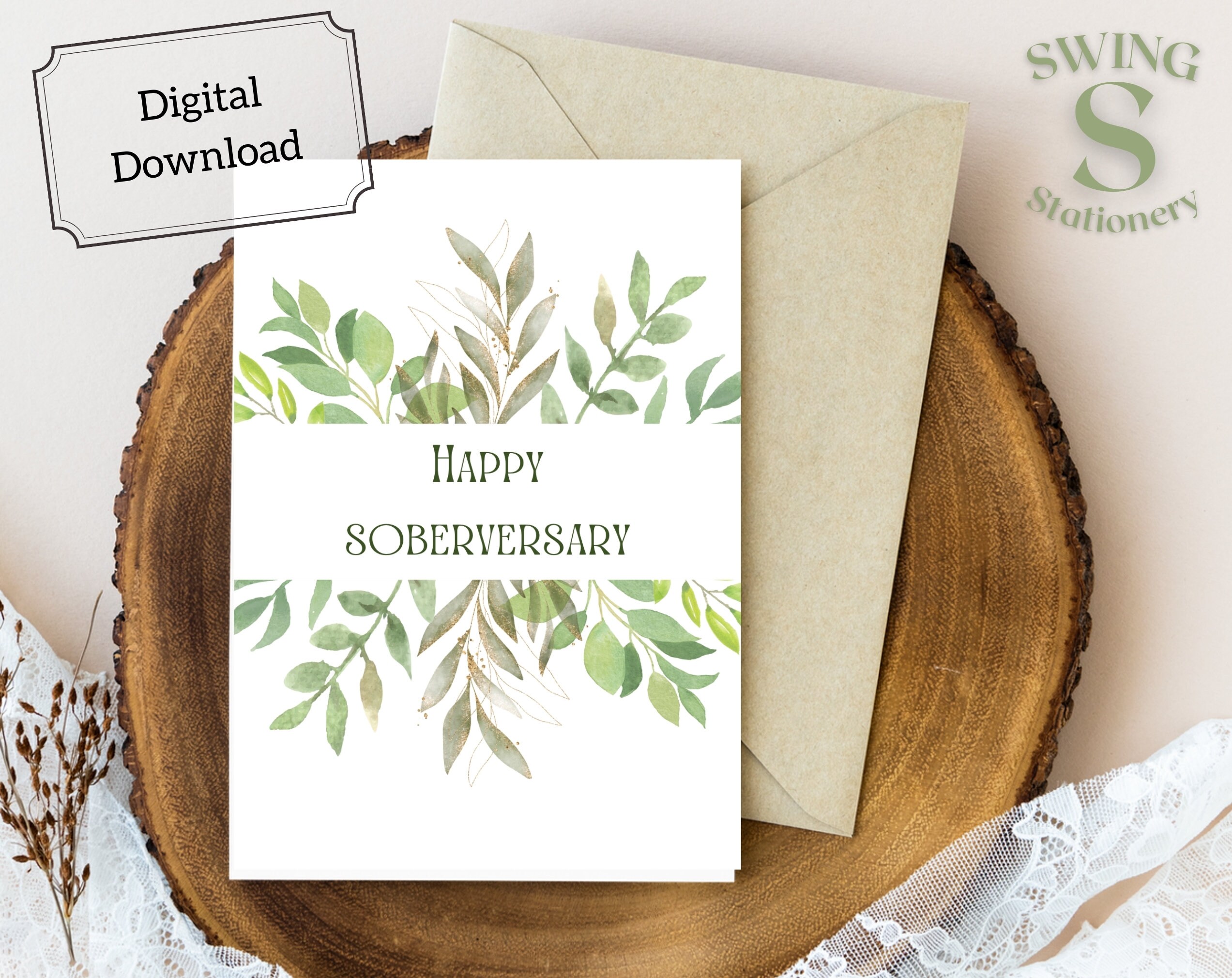 Soberversary Printable, Green Printable Sobriety Card, Sober Card ...