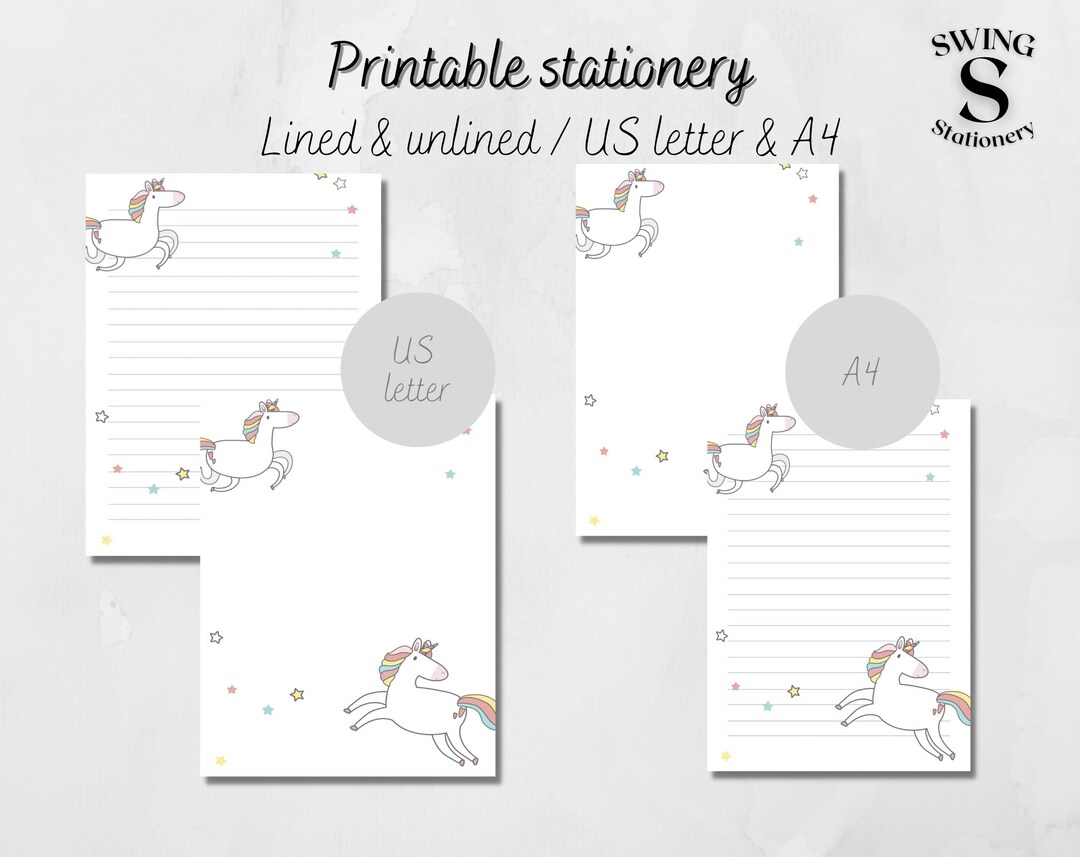 Unicorn Printable Writing Paper, Downloadable Unicorn Doodle Design ...