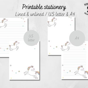 Unicorn Printable Writing Paper, Downloadable Unicorn Doodle Design ...