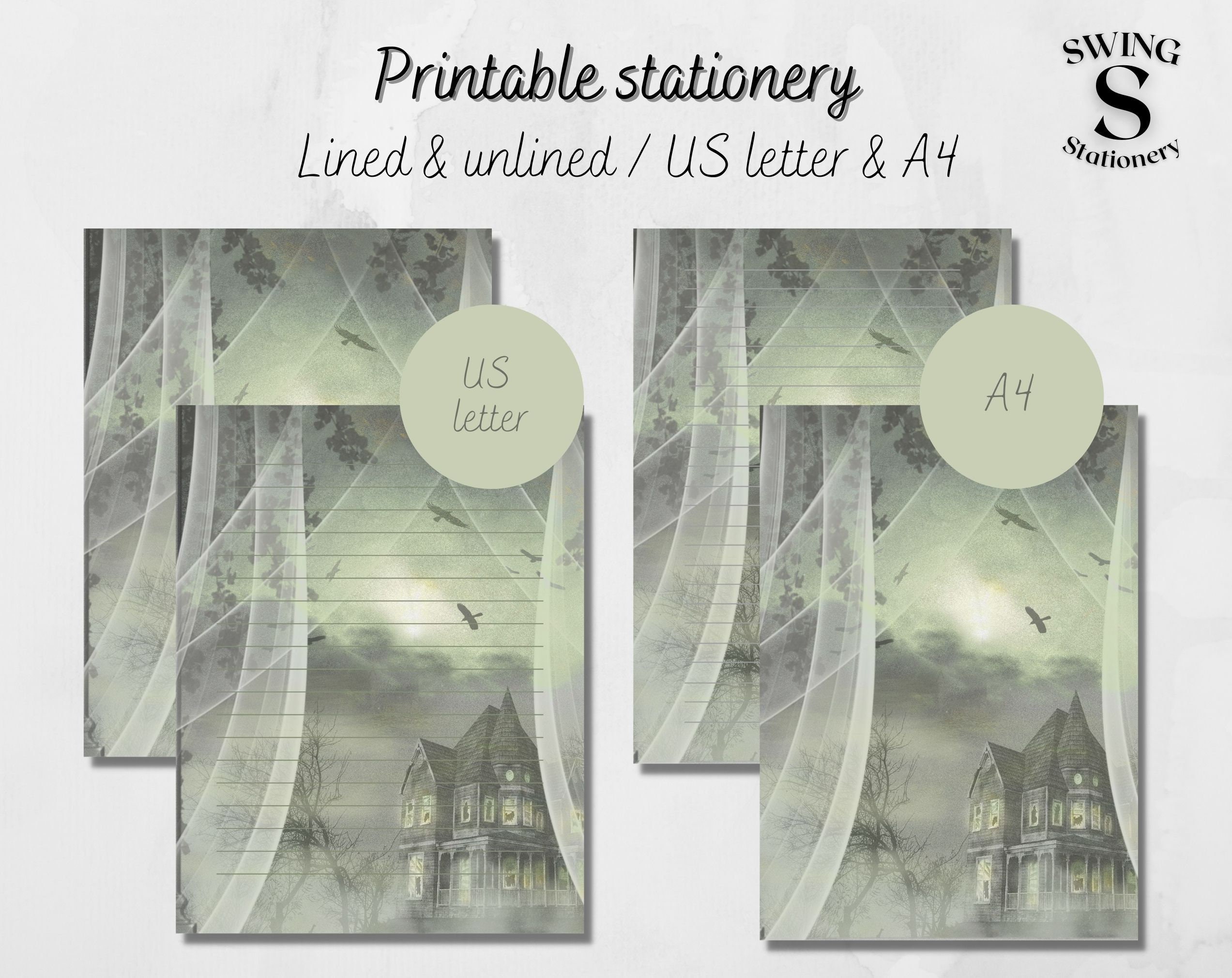 Gothic House Printable Writing Paper, Printable Letter Paper, Gothic ...