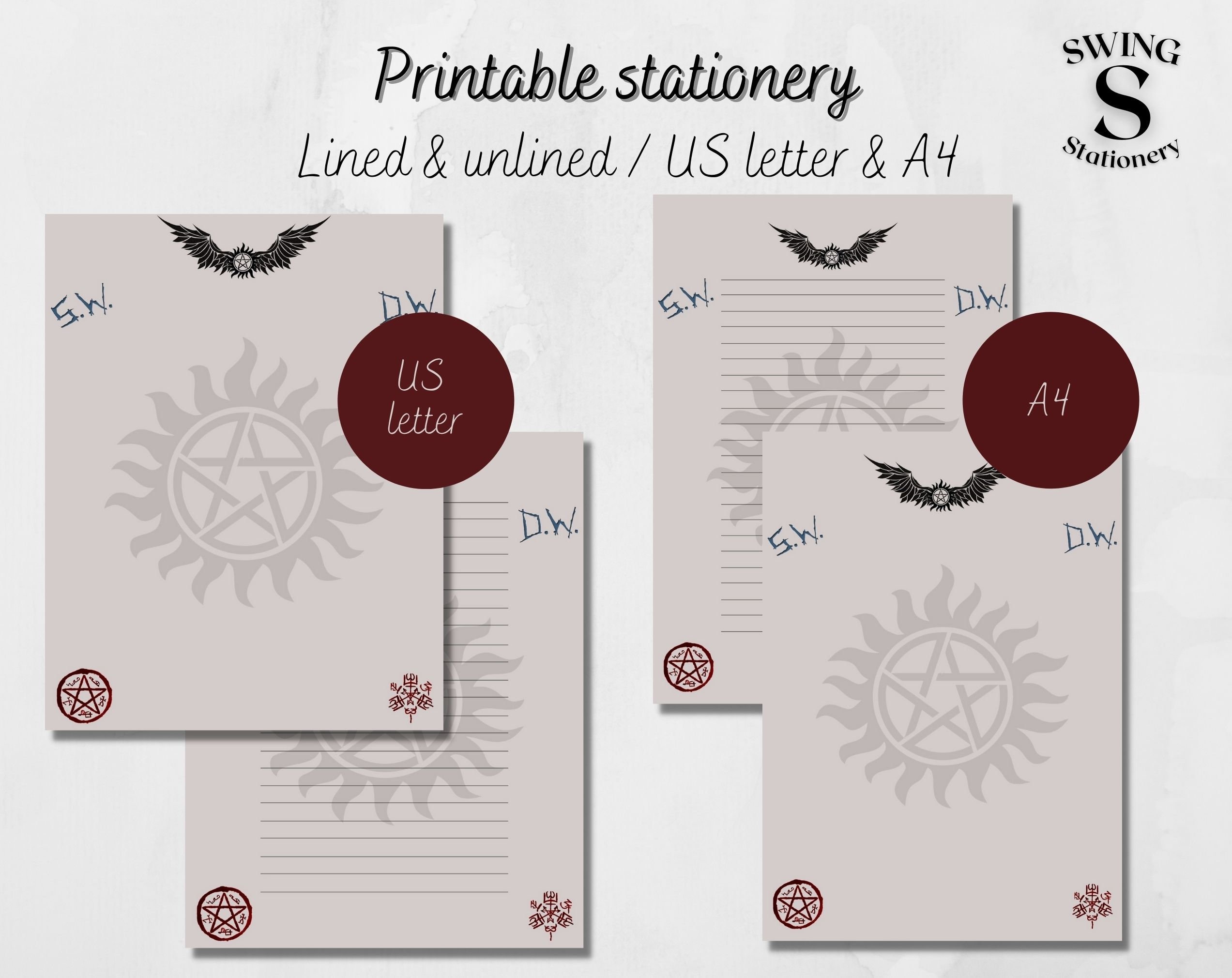 Printable Supernatural Stationery, Sam and Dean Stationery, Winchester ...