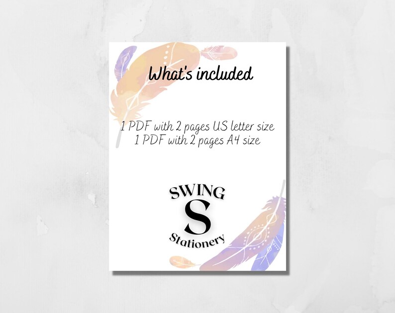 Feather Printable Writing Paper, Feathery Note Paper, Boho Stationery ...