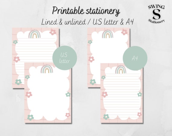 Pastel Rainbow Printable Writing Paper Downloadable Rainbow | Etsy