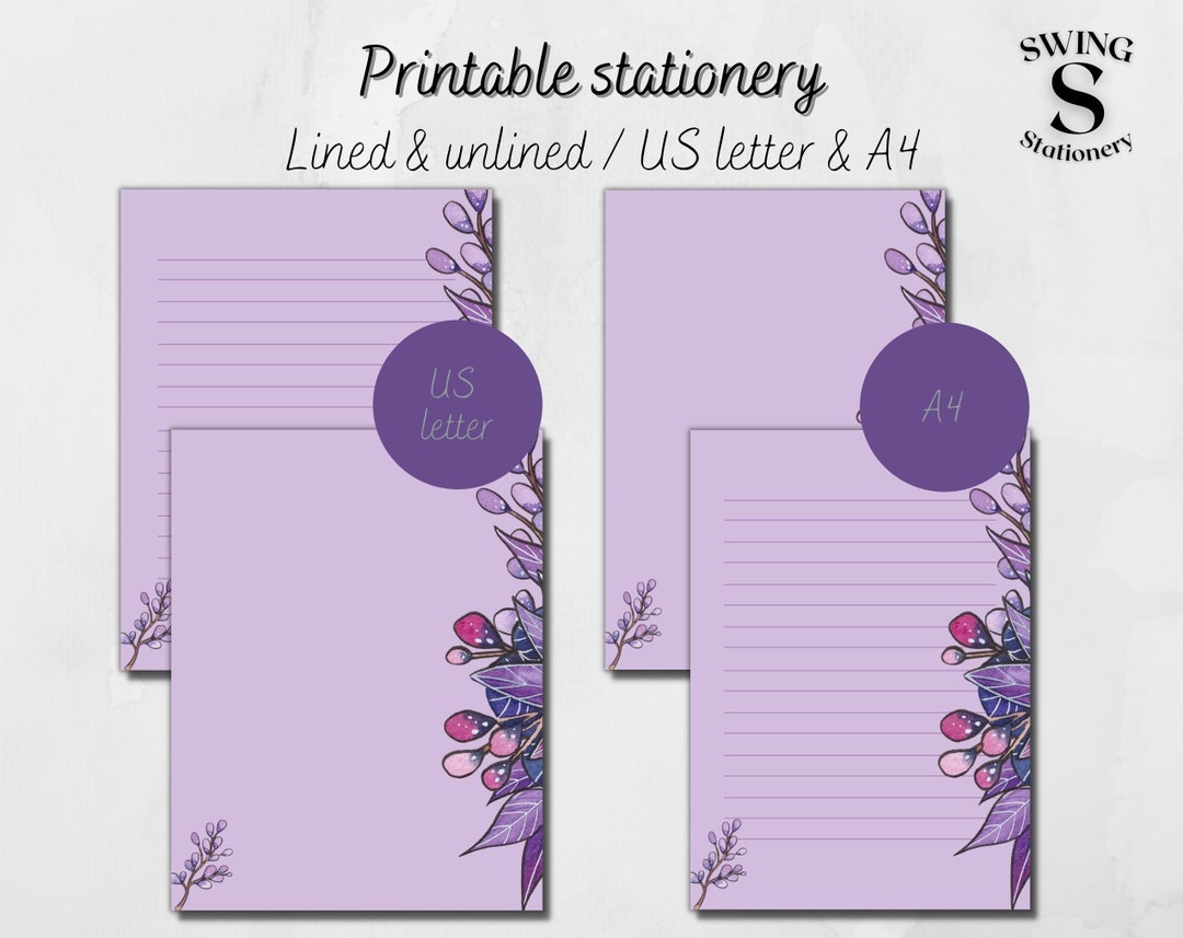 Purple Writing Paper, Purple and Red Stationery Downloadable Purple ...