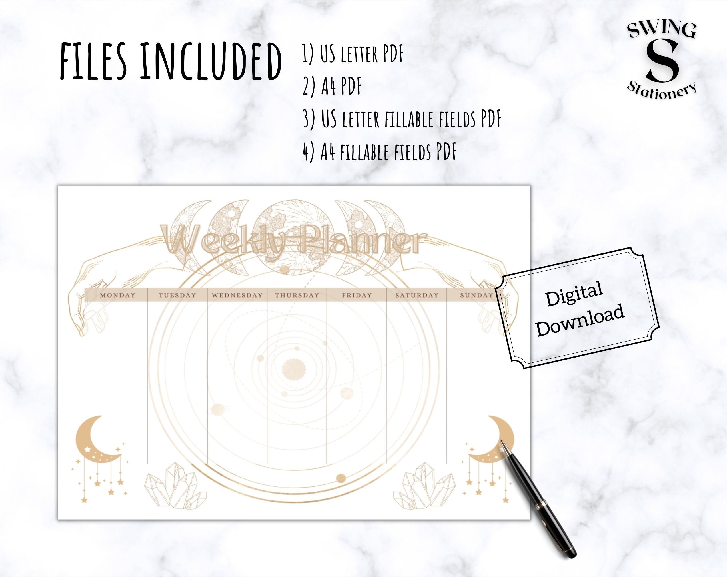 Celestial Planner Printable Landscape, Celestial Weekly Schedule ...