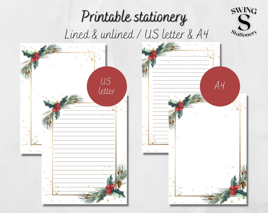 Mistletoe Printable Writing Paper, Elegant Christmas Paper, Festive ...