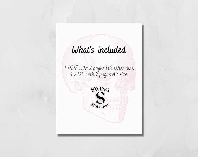 Skull Printable Writing Paper, Downloadable Pastel Pink Skull Paper ...