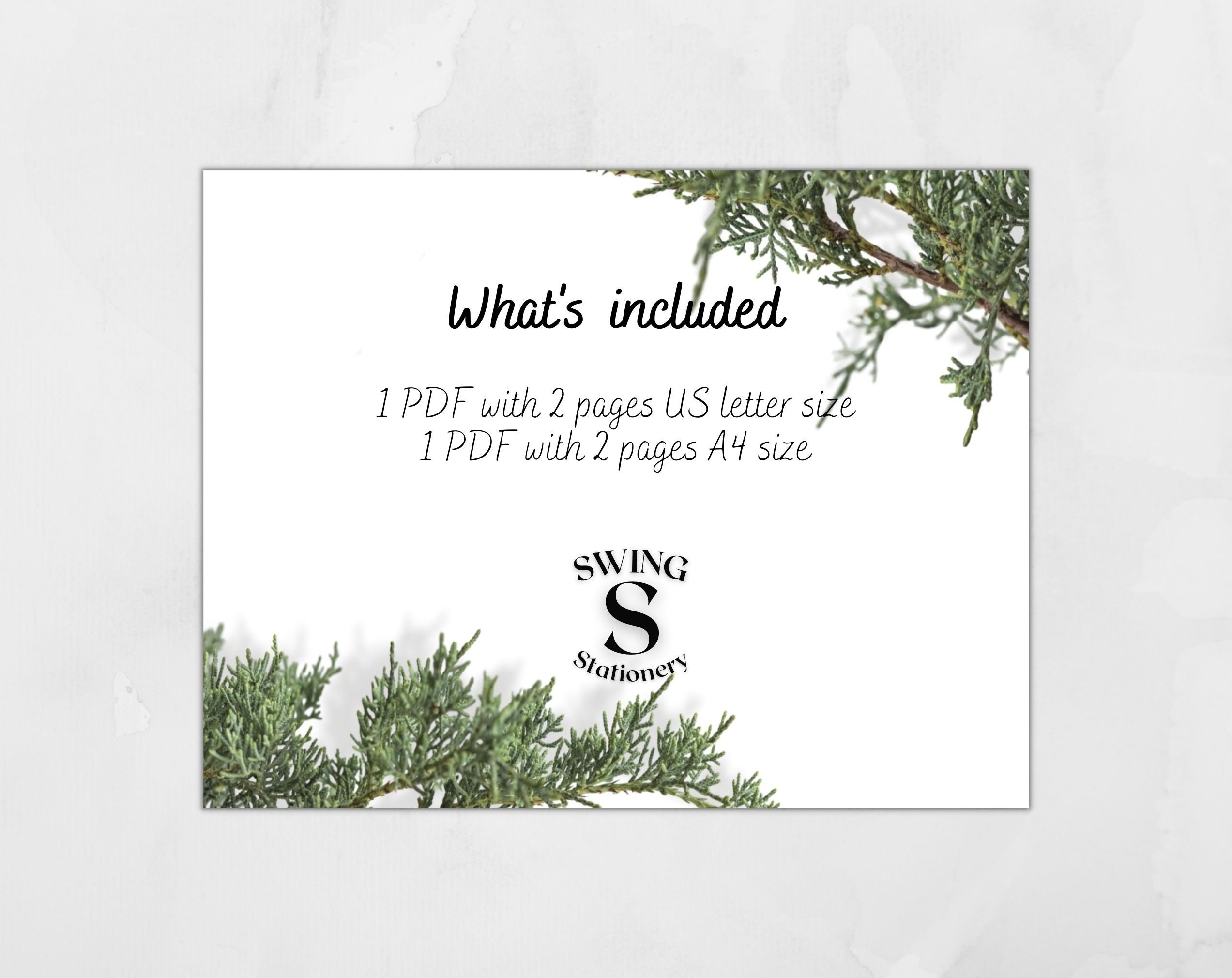 Pine Branch Writing Paper, Printable Letter Paper, Downloadable Note ...