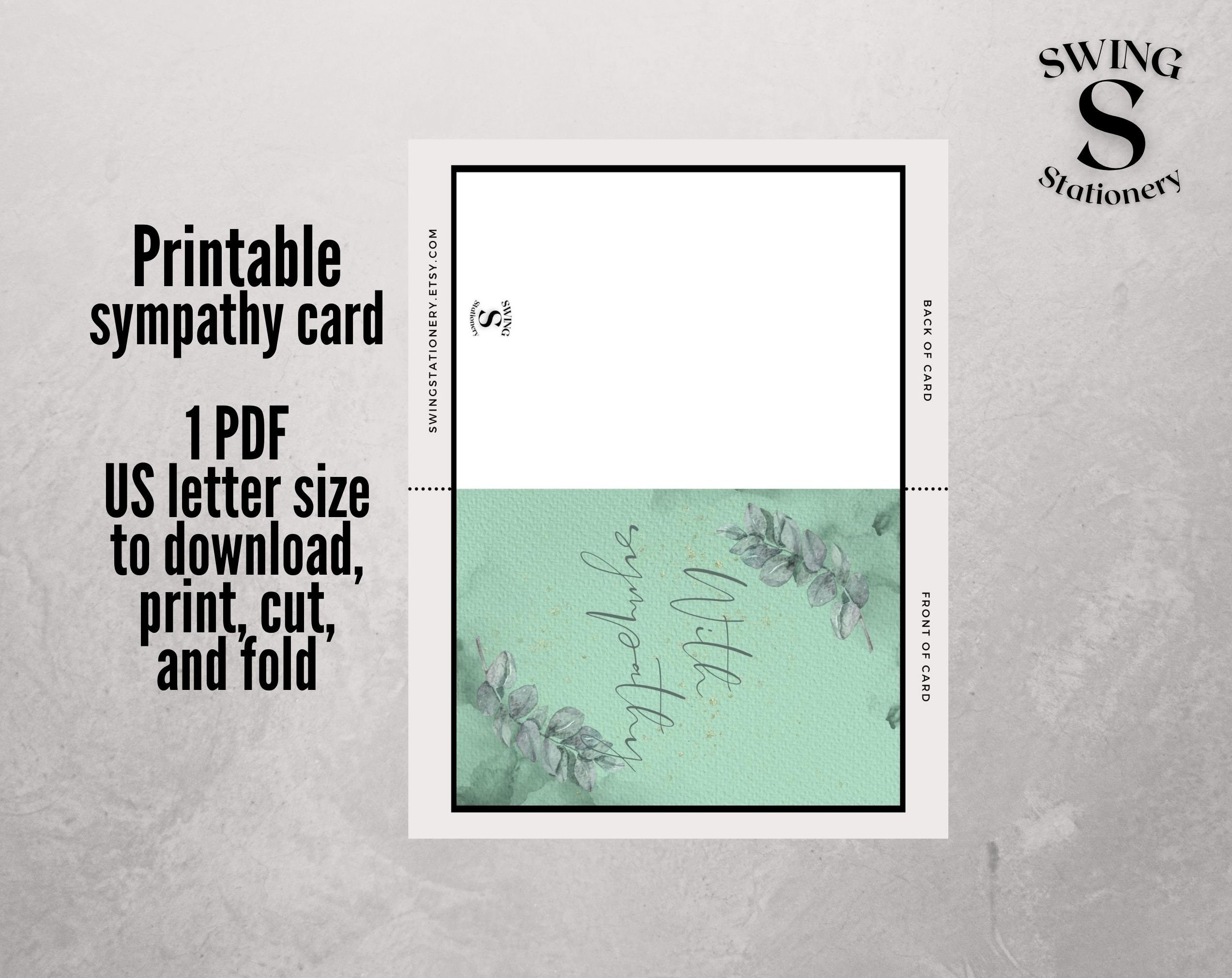 Printable Sympathy Card, Green Condolence Card, Digital Sympathy Card ...