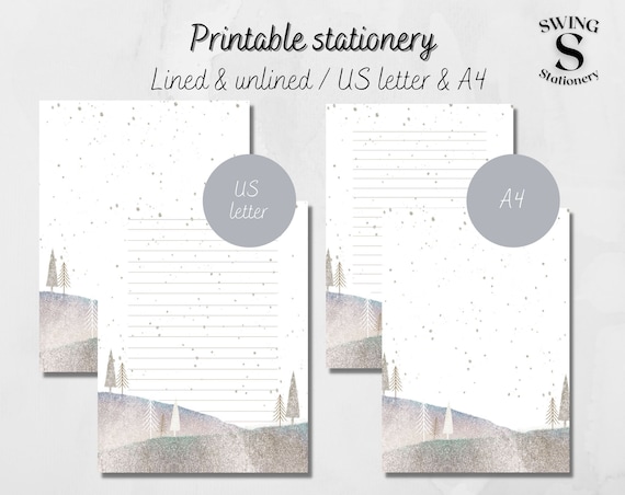 Winter Scene Printable Writing Paper Printable Snowy Paper - Etsy