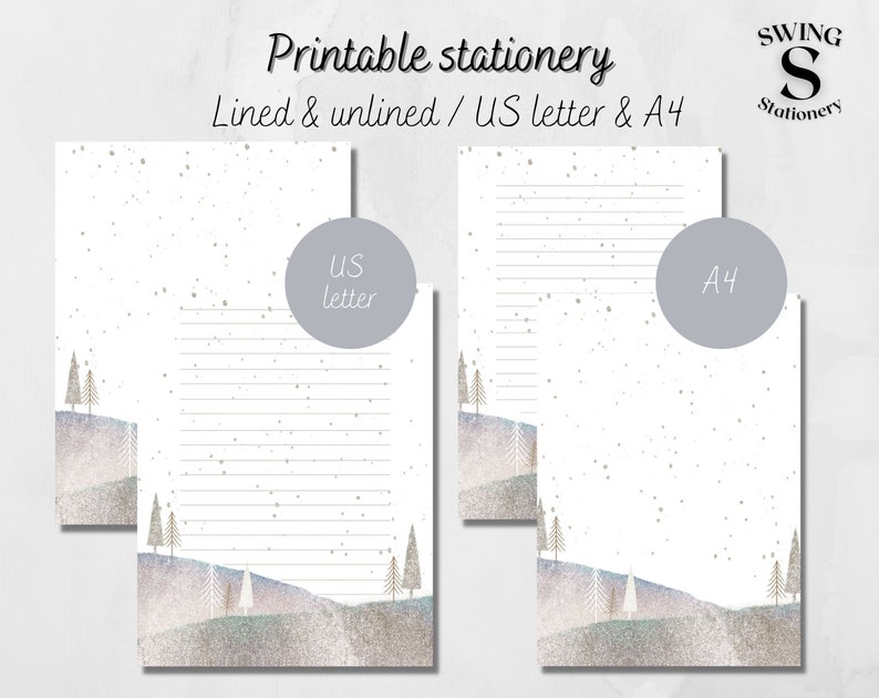Winter Scene Printable Writing Paper, Printable Snowy Paper ...