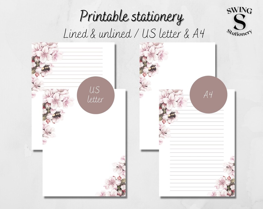 Cherry Blossom Printable Writing Paper, Printable Letter Paper ...