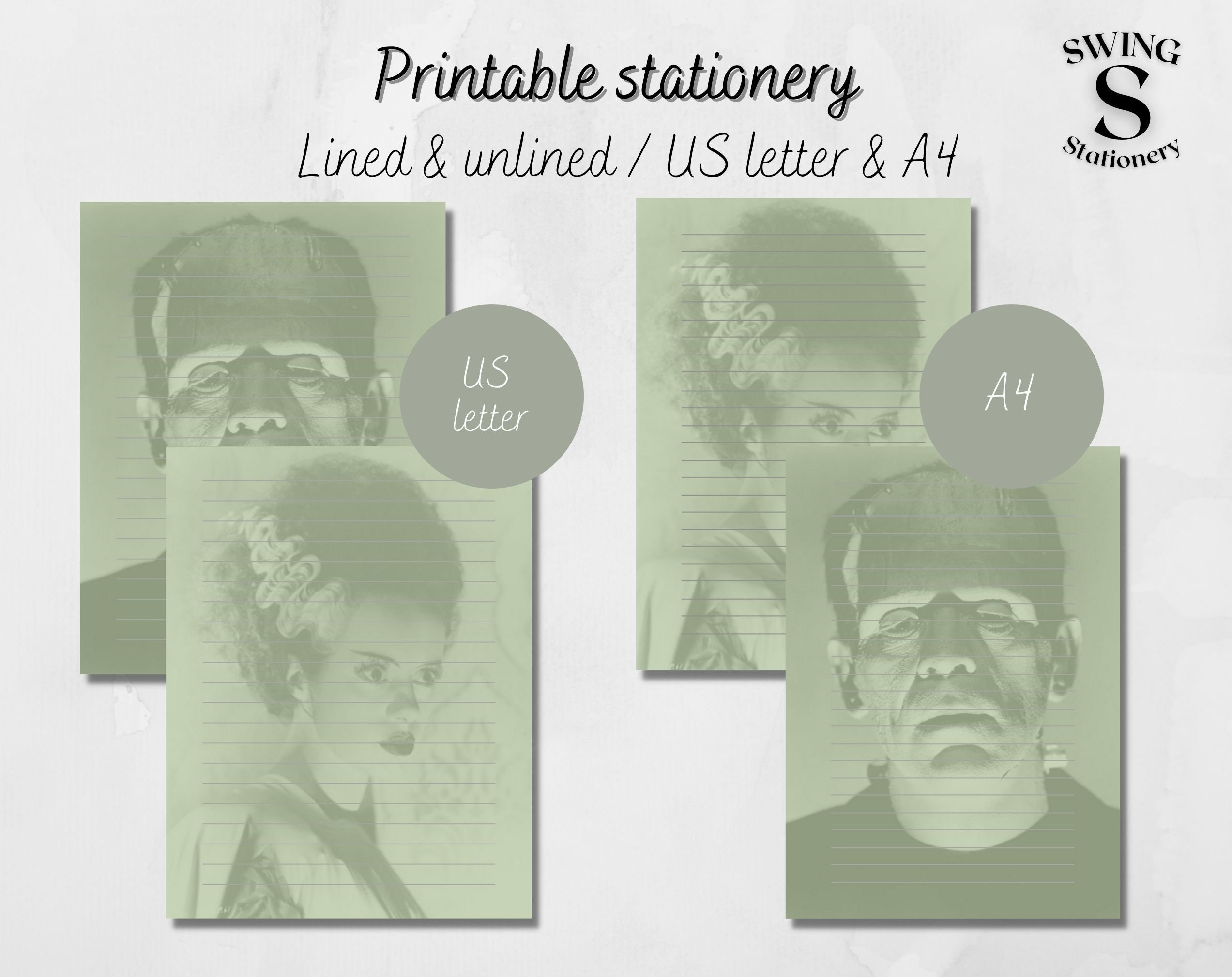 Frankenstein and Bride Printable Writing Paper, Printable Letter Paper ...