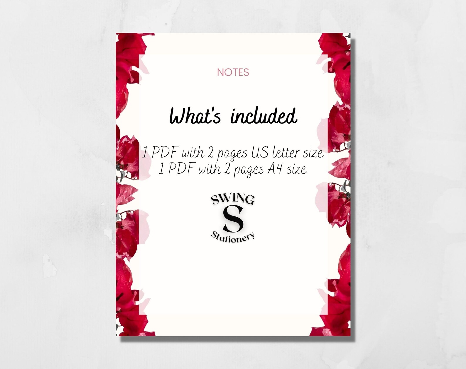 Roses Printable Writing Paper, Red Rose Downloadable Note Paper, Red ...