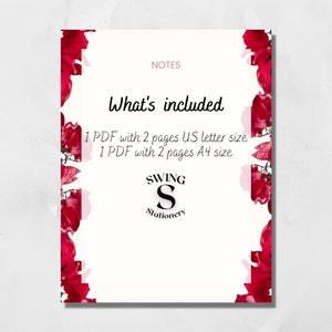 Roses Printable Writing Paper, Red Rose Downloadable Note Paper, Red ...