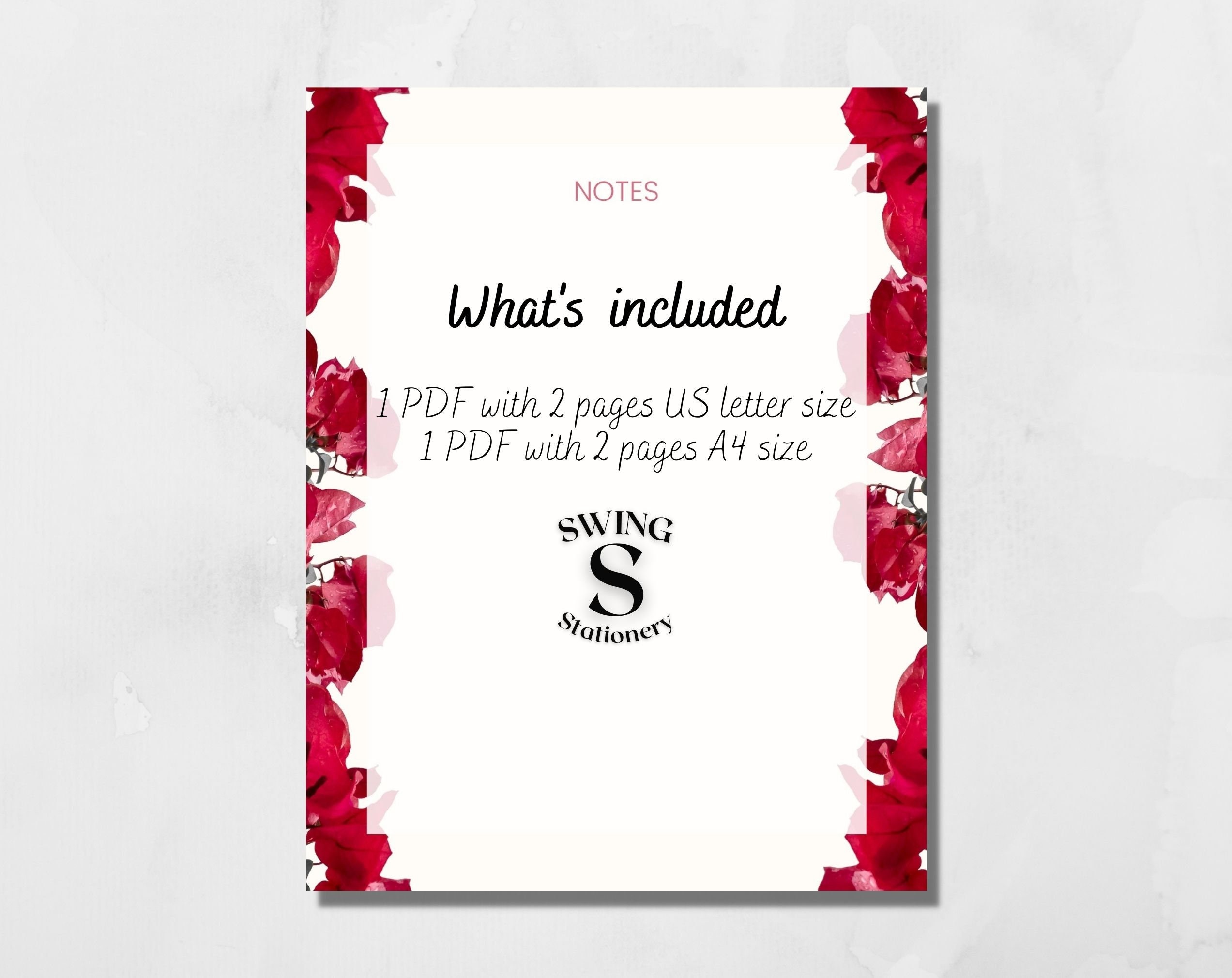 Roses Printable Writing Paper, Red Rose Downloadable Note Paper, Red ...