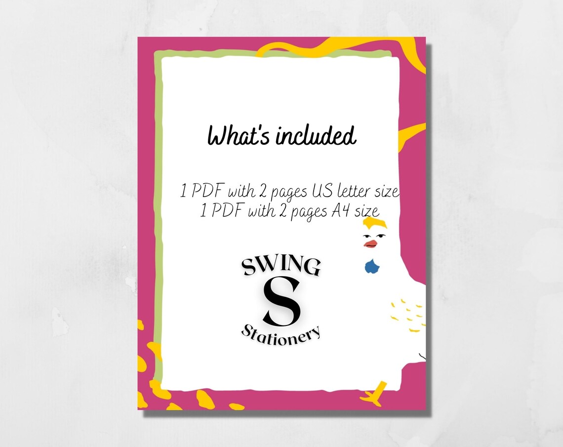 Chicken Printable Writing Paper, Chicken Note Paper, Farm Animal ...