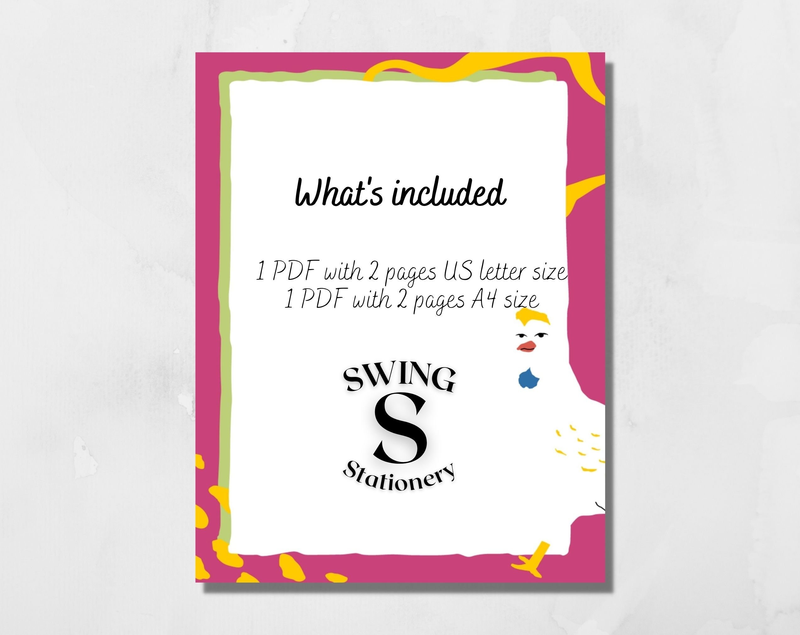 Chicken Printable Writing Paper, Chicken Note Paper, Farm Animal ...
