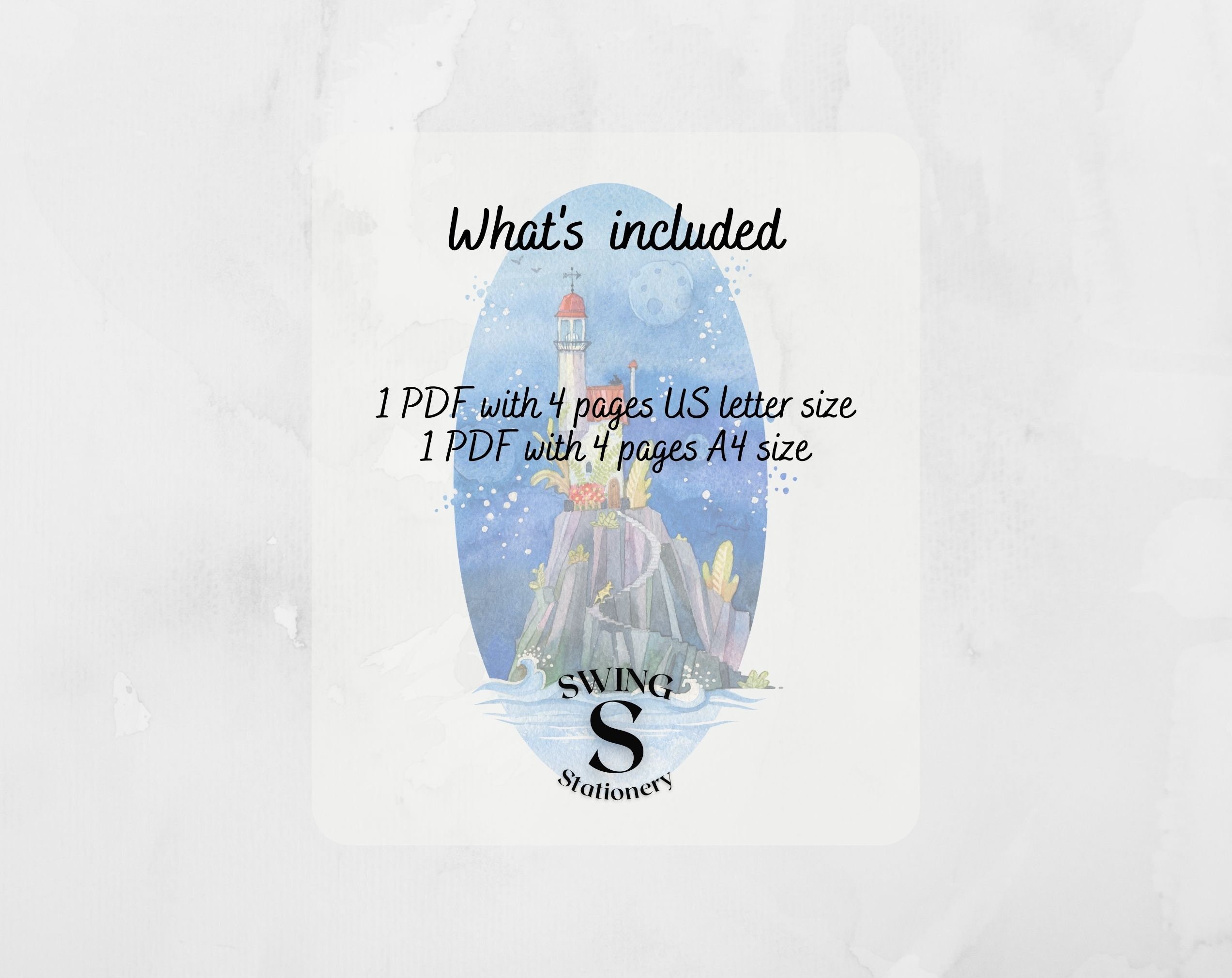 Lighthouse Lined Printable Writing Paper, Downloadable Lined Note Paper ...