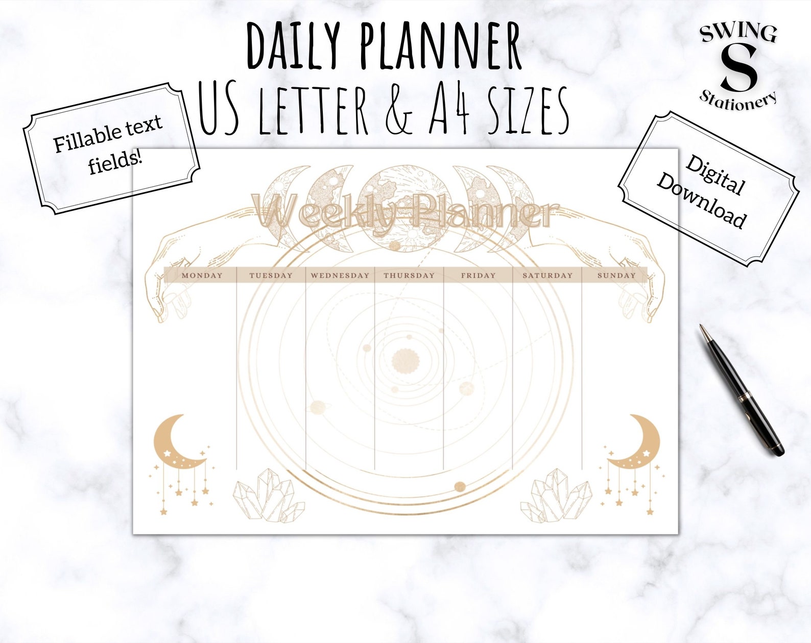 Celestial Planner Printable Landscape, Celestial Weekly Schedule ...
