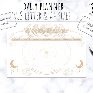 Celestial Planner Printable Landscape, Celestial Weekly Schedule ...