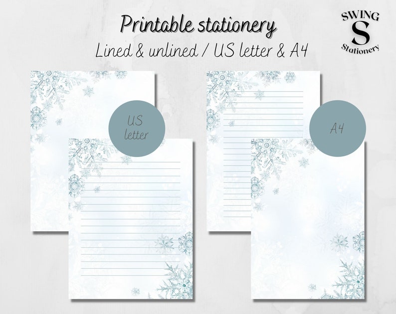 Snowflake Printable Writing Paper, Downloadable Note Paper, Winter ...