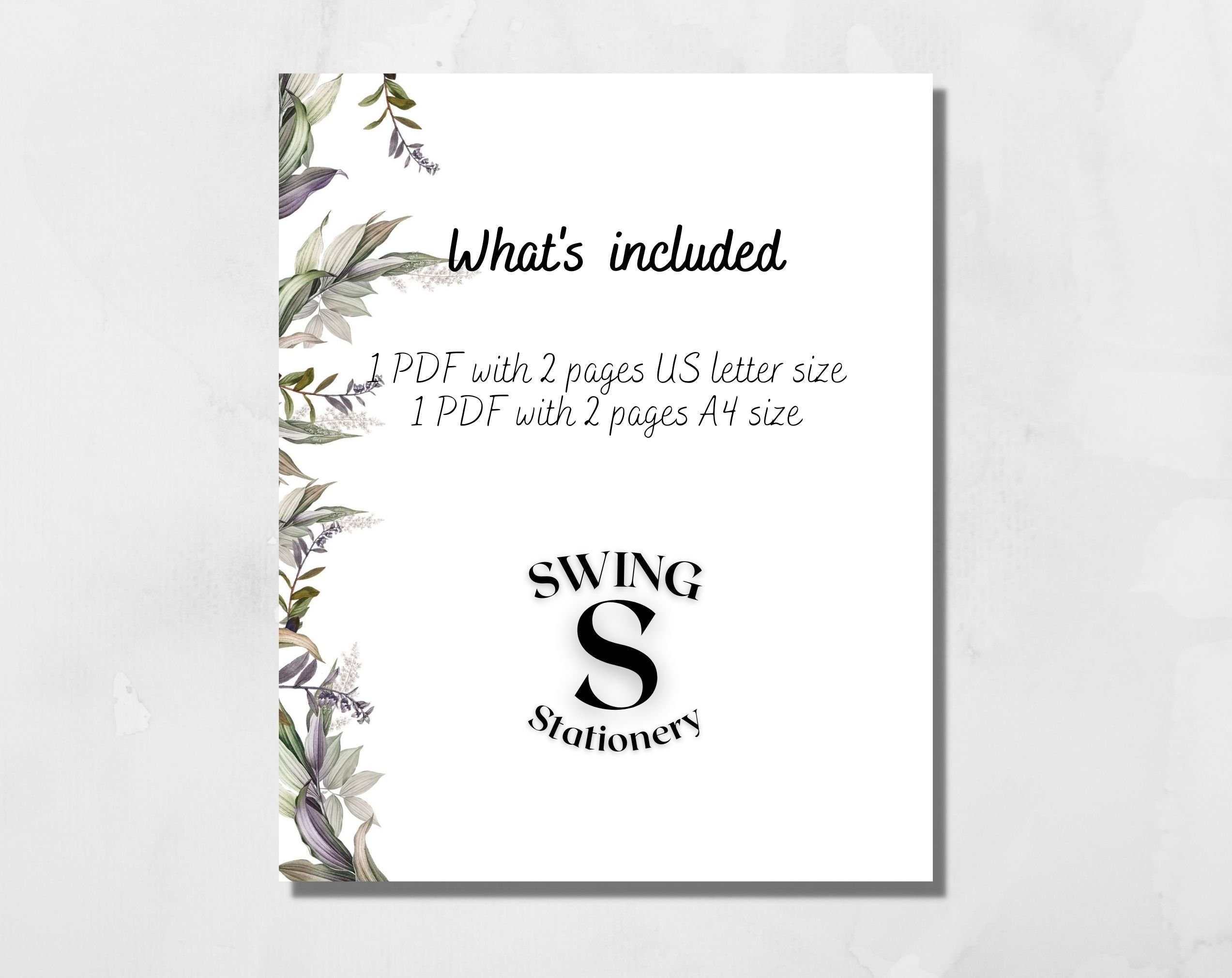 Elegant Leaves Printable Writing Paper, Left Border Paper, Spring ...