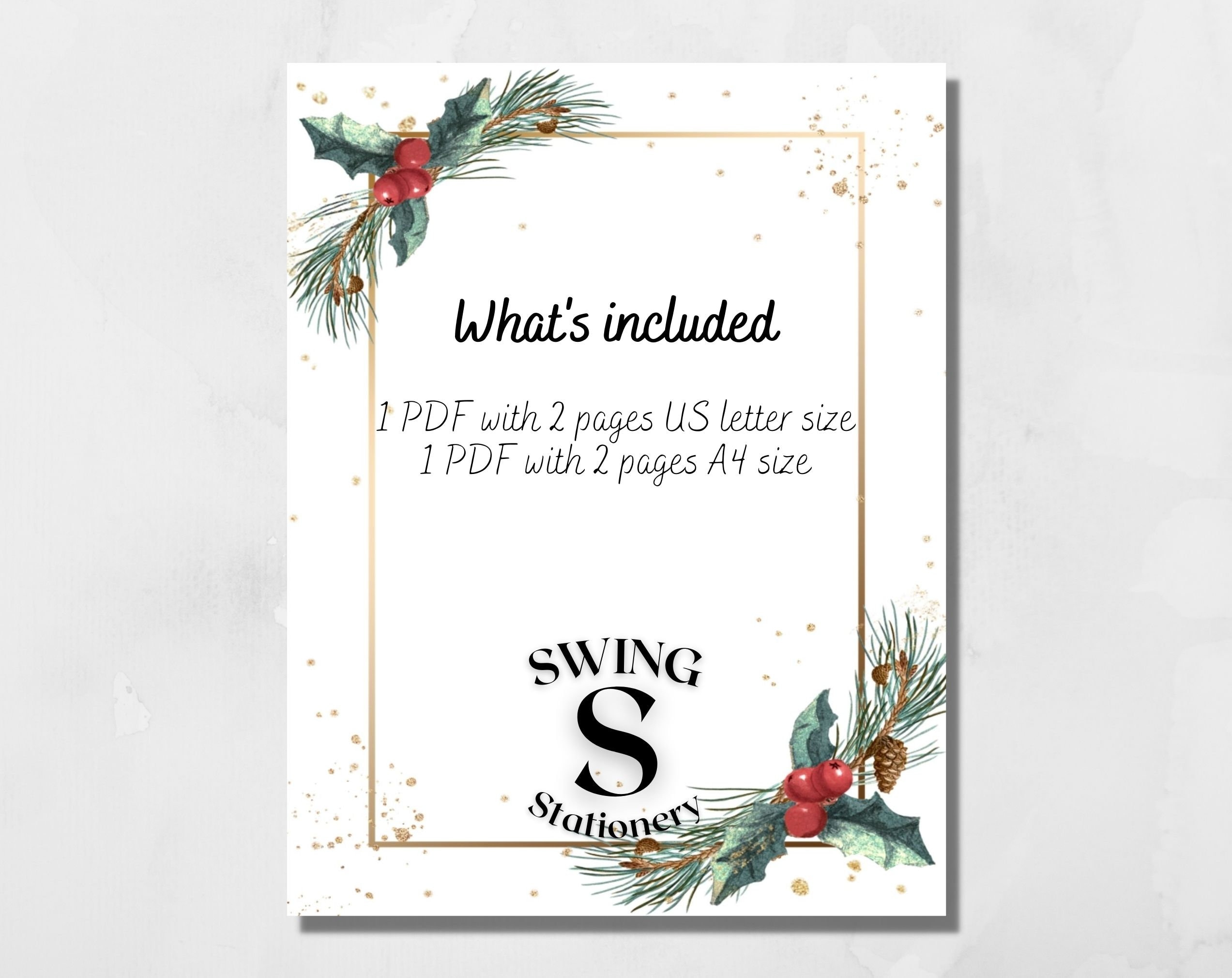 Mistletoe Printable Writing Paper, Elegant Christmas Paper, Festive ...