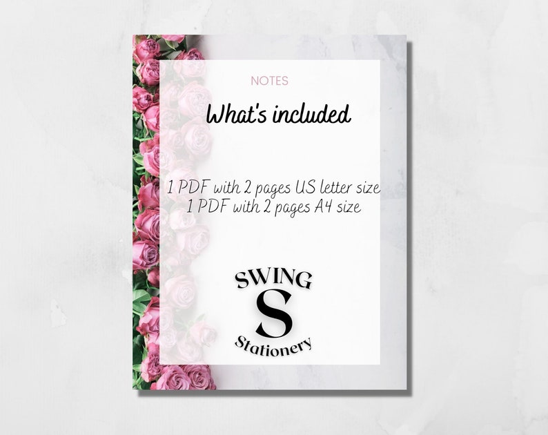 Rose Printable Writing Paper, Downloadable Note Paper, Rose Stationery ...