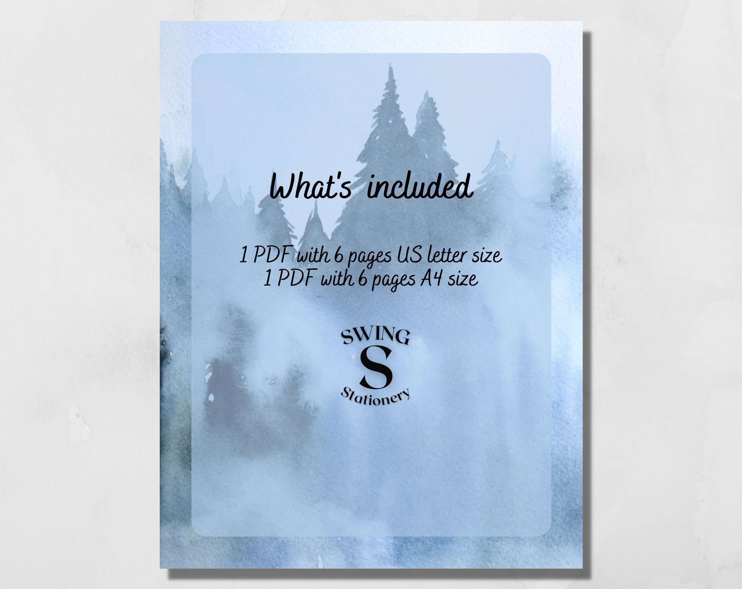Scenic Trees Printable Writing Paper, Downloadable Foggy Mountains ...