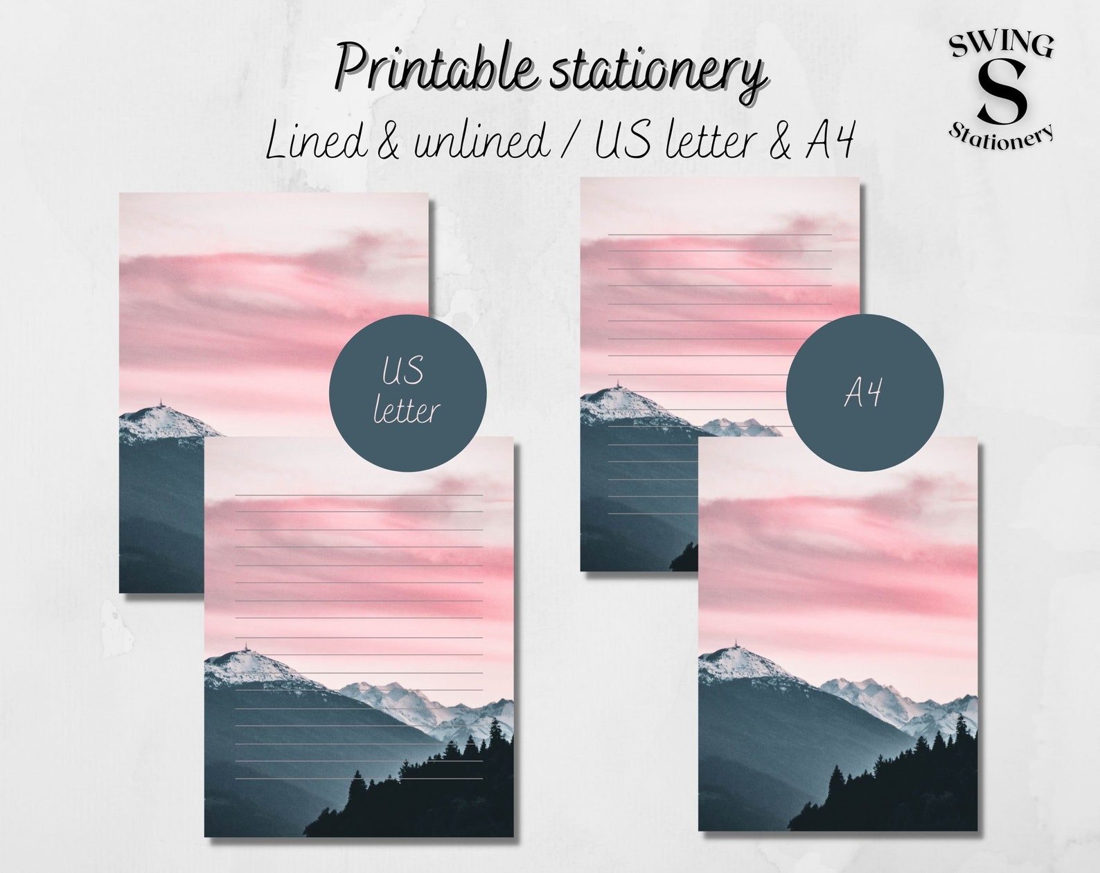 Mountain Printable Writing Paper, Pastel Mountain Downloadable Note ...