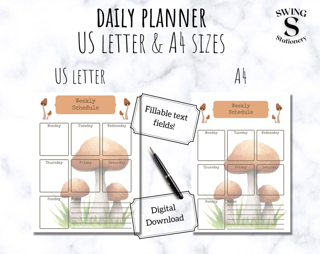 Weekly Planner Printable Portrait, Mushroom Weekly Schedule, Fungi Desk ...