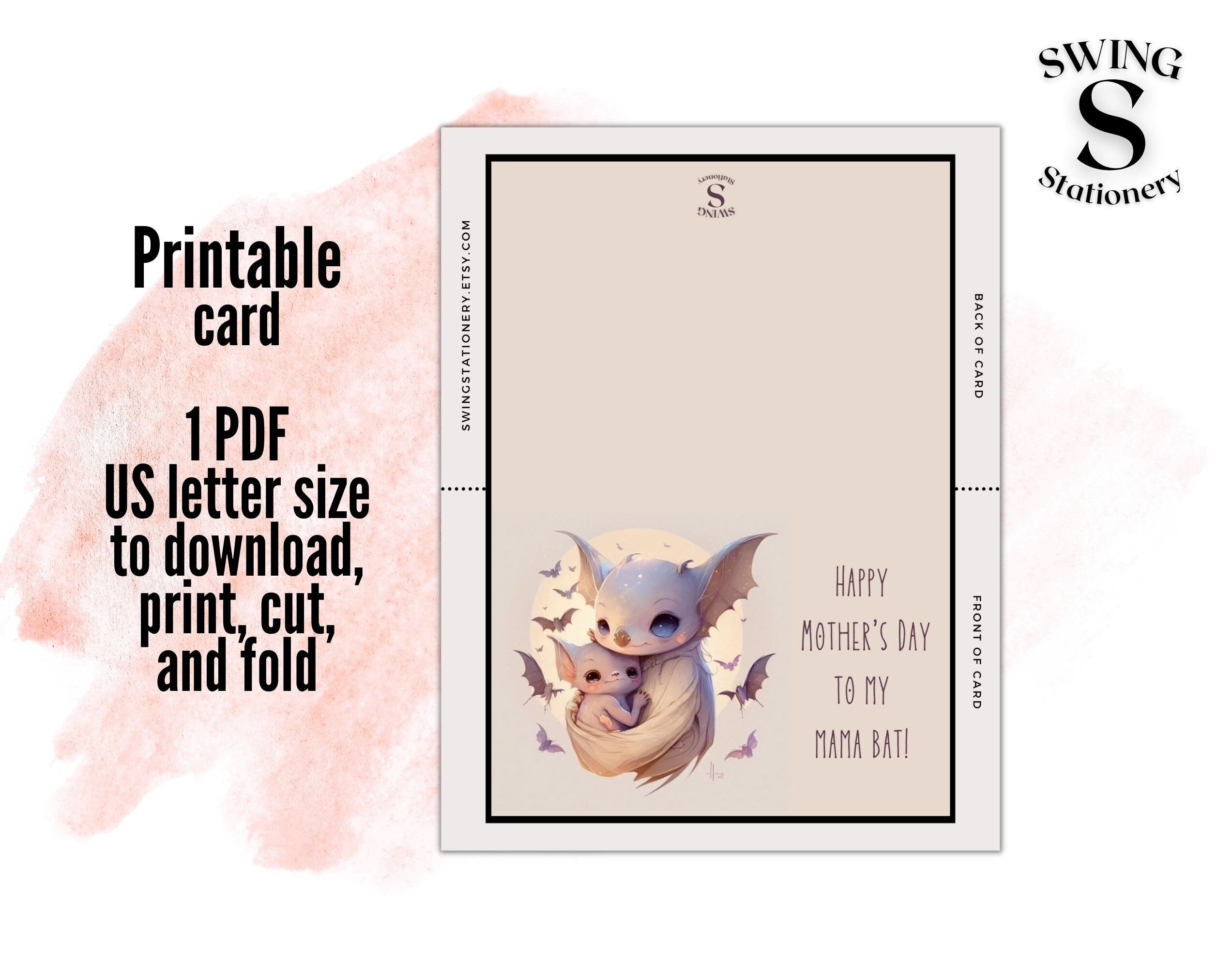 Cute Bat Mother's Day Card, Mama Bat Card, Printable Mother's Day ...