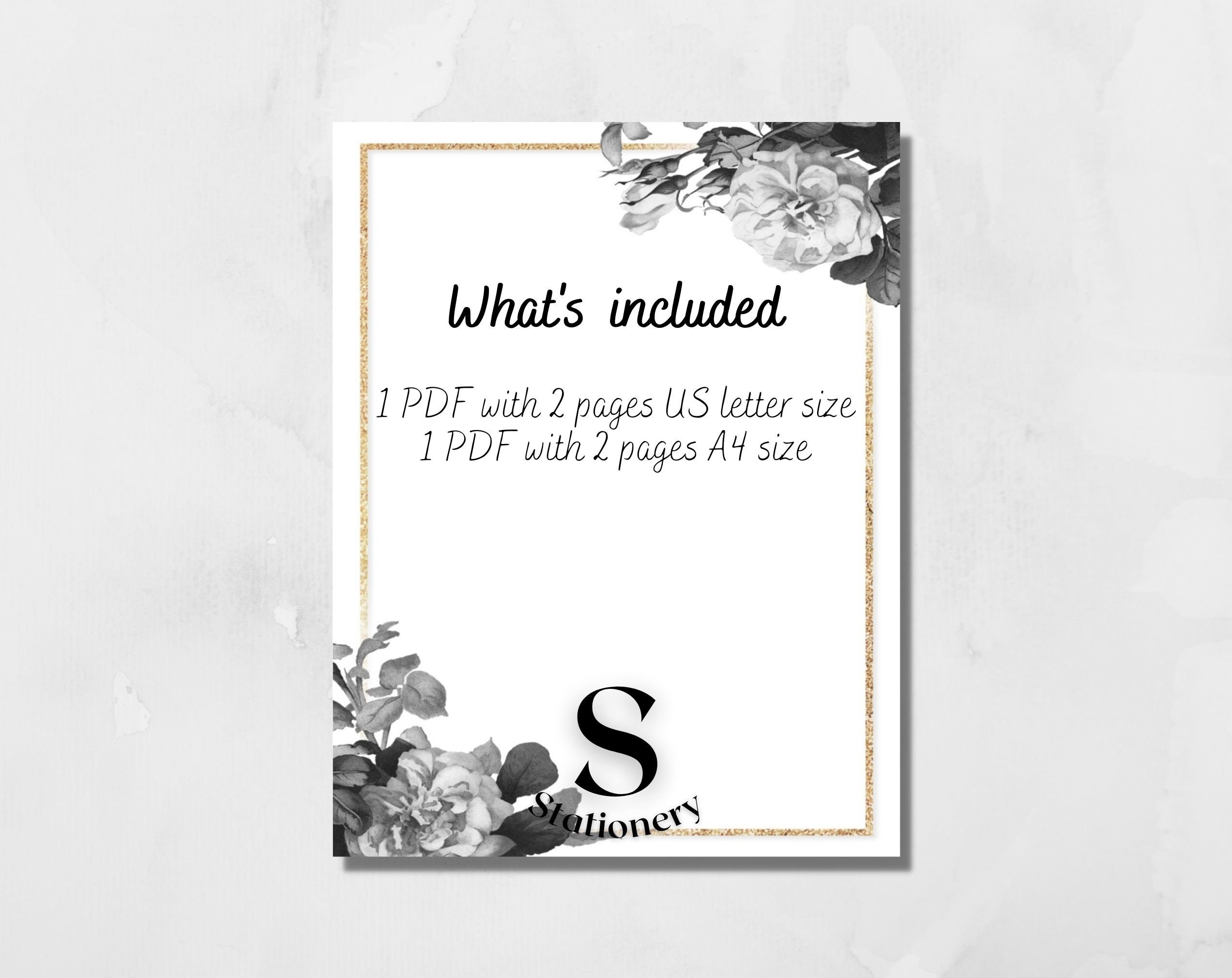 Roses Printable Stationery Paper, Monochrome Printable Stationary Paper ...