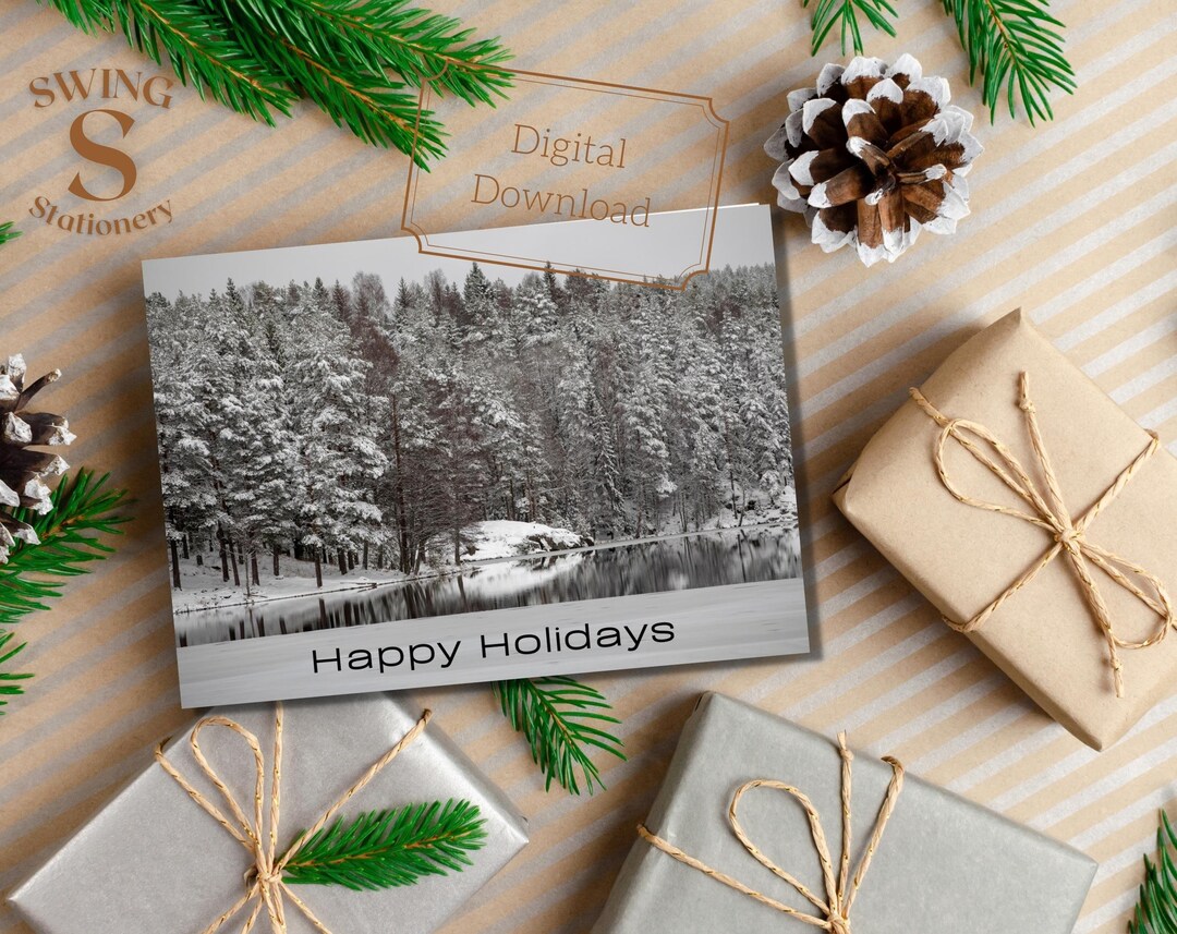 Happy Holidays Printable, Winter Scene Card, Printable Holiday Card ...
