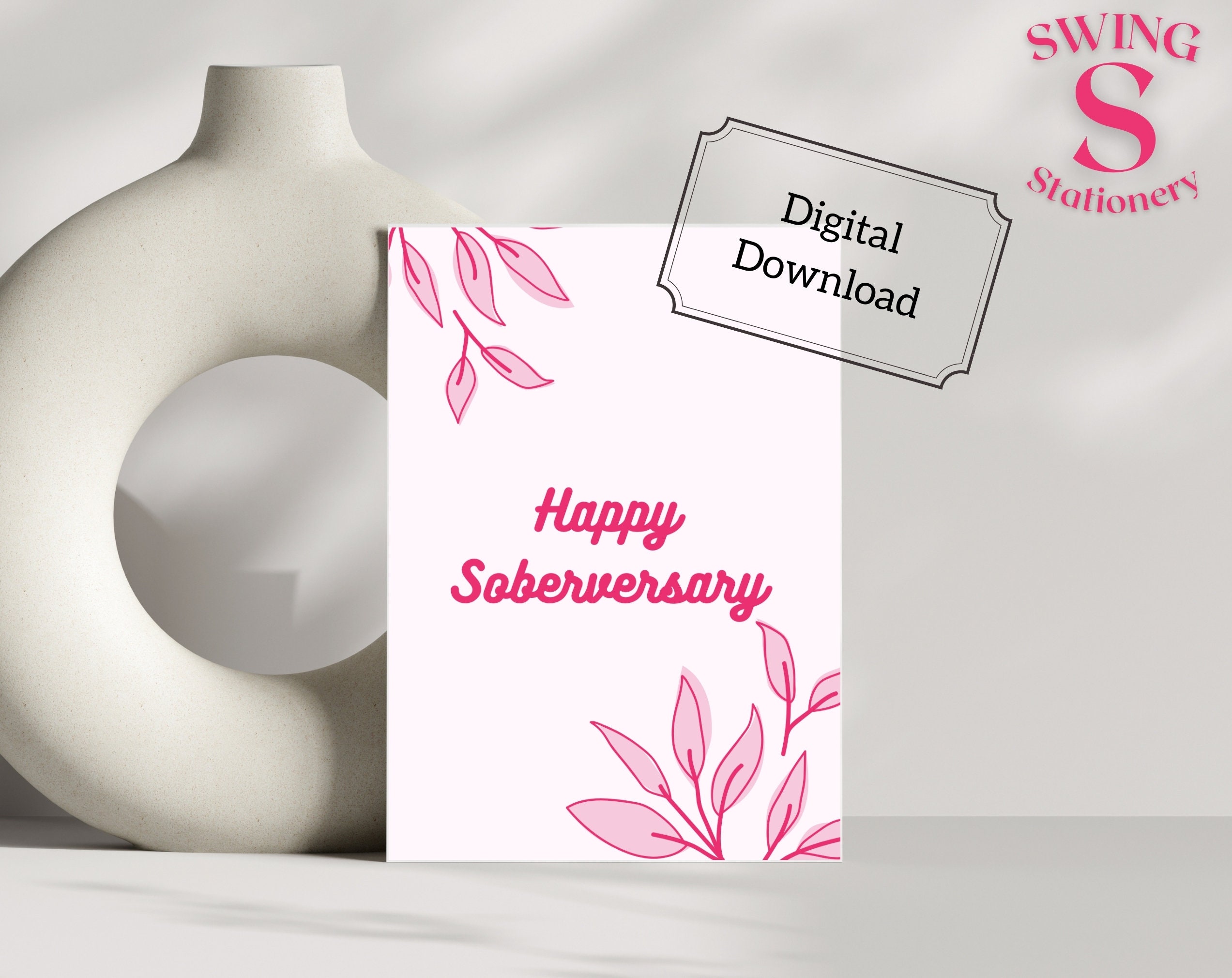 Soberversary Printable, Pink Printable Sobriety Card, Sober Celebration ...