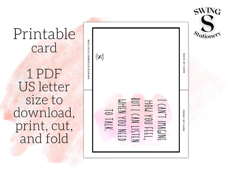 Printable Grief Card, Sympathy Printable, I Can Listen When You Need to ...