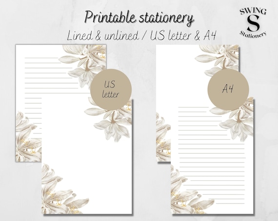 Flowery Printable Writing Paper Iris Note Paper Neutral - Etsy