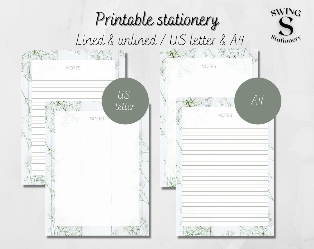 Baby's Breath Printable Writing Paper, Downloadable Note Paper, Baby ...