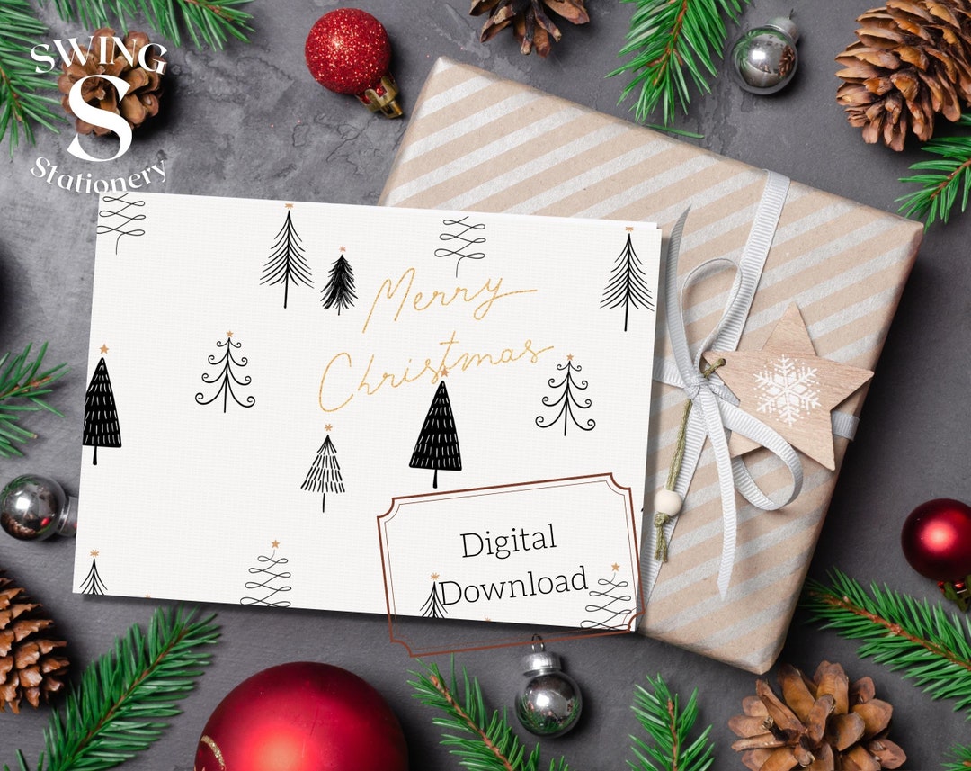 Printable Christmas Card, Simple Christmas Card, Black and White ...