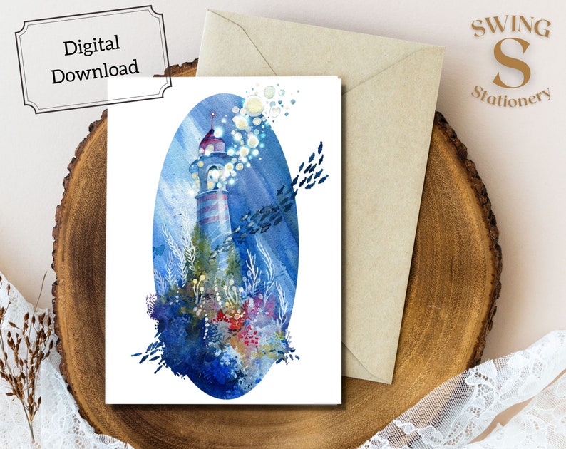 Printable Lighthouse Card, 4 Lighthouses Printable Cards, DIY ...