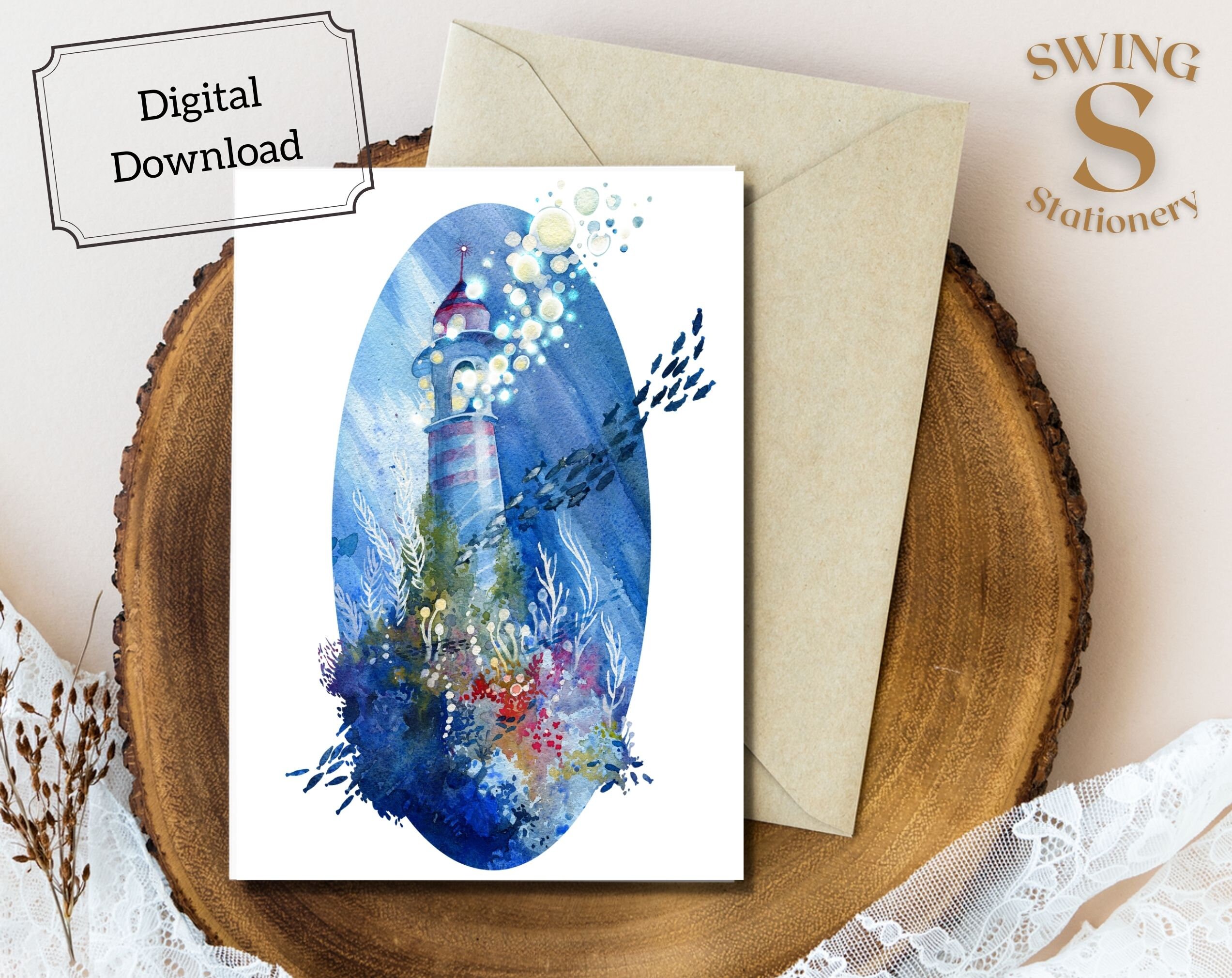 Printable Lighthouse Card, 4 Lighthouses Printable Cards, DIY ...