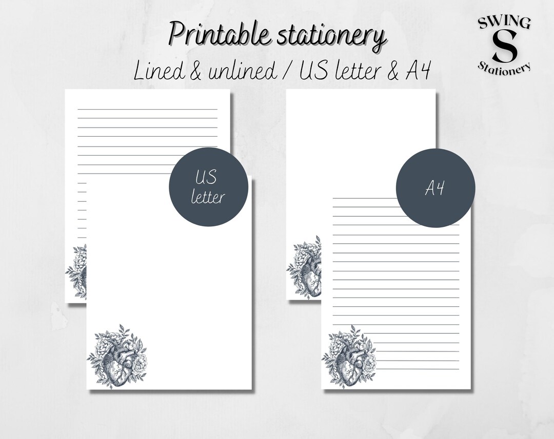 Hearts Printable Writing Paper, Downloadable Heart Design Paper ...