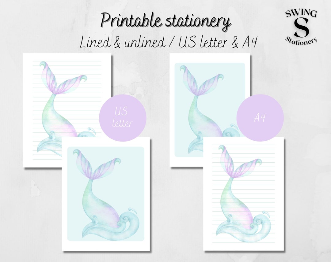 Mermaid Printable Writing Paper, Downloadable Mermaid Note Paper ...