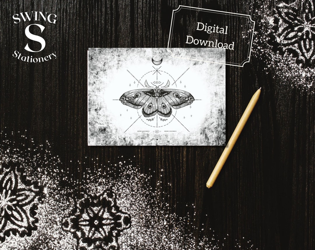 Printable All-occasion Card, Black and White Moth Card, Death's Head ...