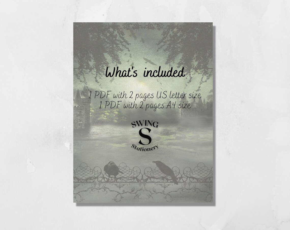 Gothic Raven Printable Writing Paper, Printable Letter Paper, Gothic ...