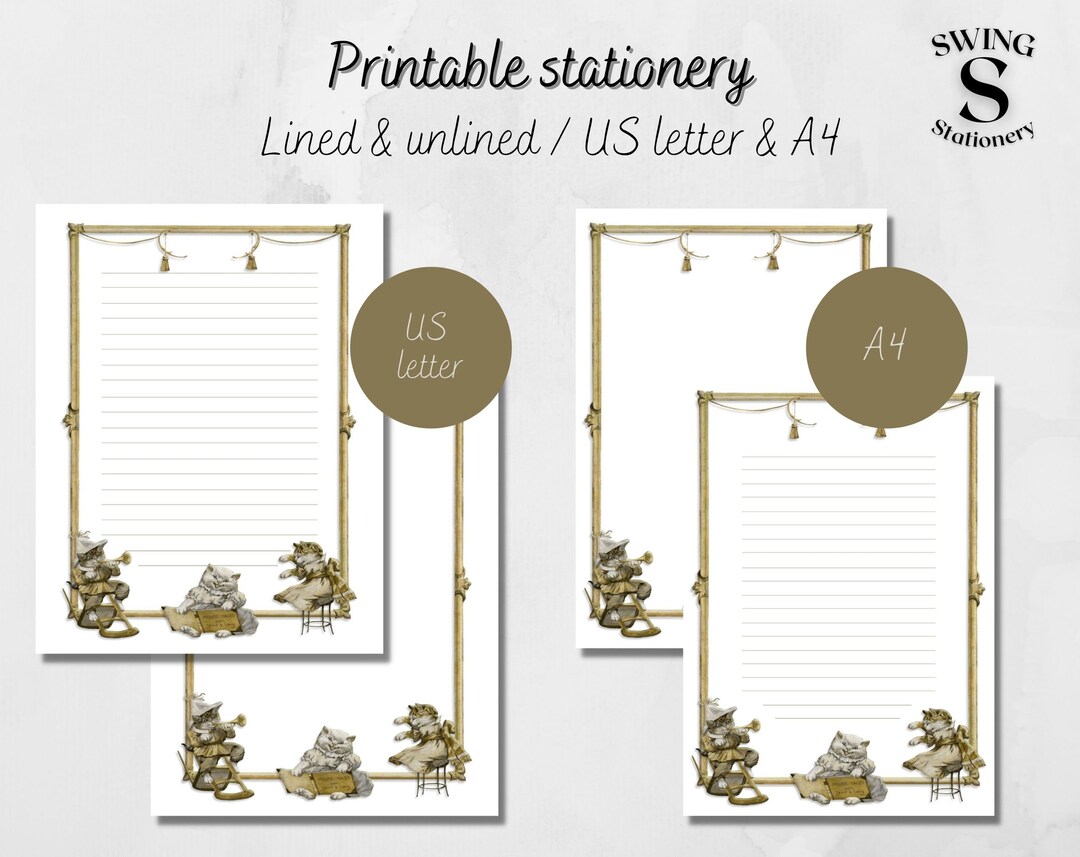 Cats Printable Writing Paper, Printable Vintage Cats, Downloadable Note ...