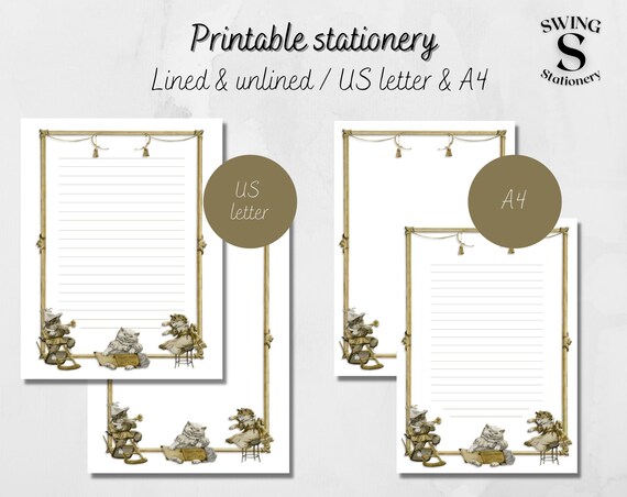Cats Printable Writing Paper Printable Vintage Cats - Etsy