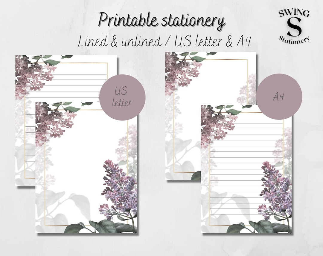 Lilacs Printable Writing Paper, Purple Note Paper, Spring Flower ...