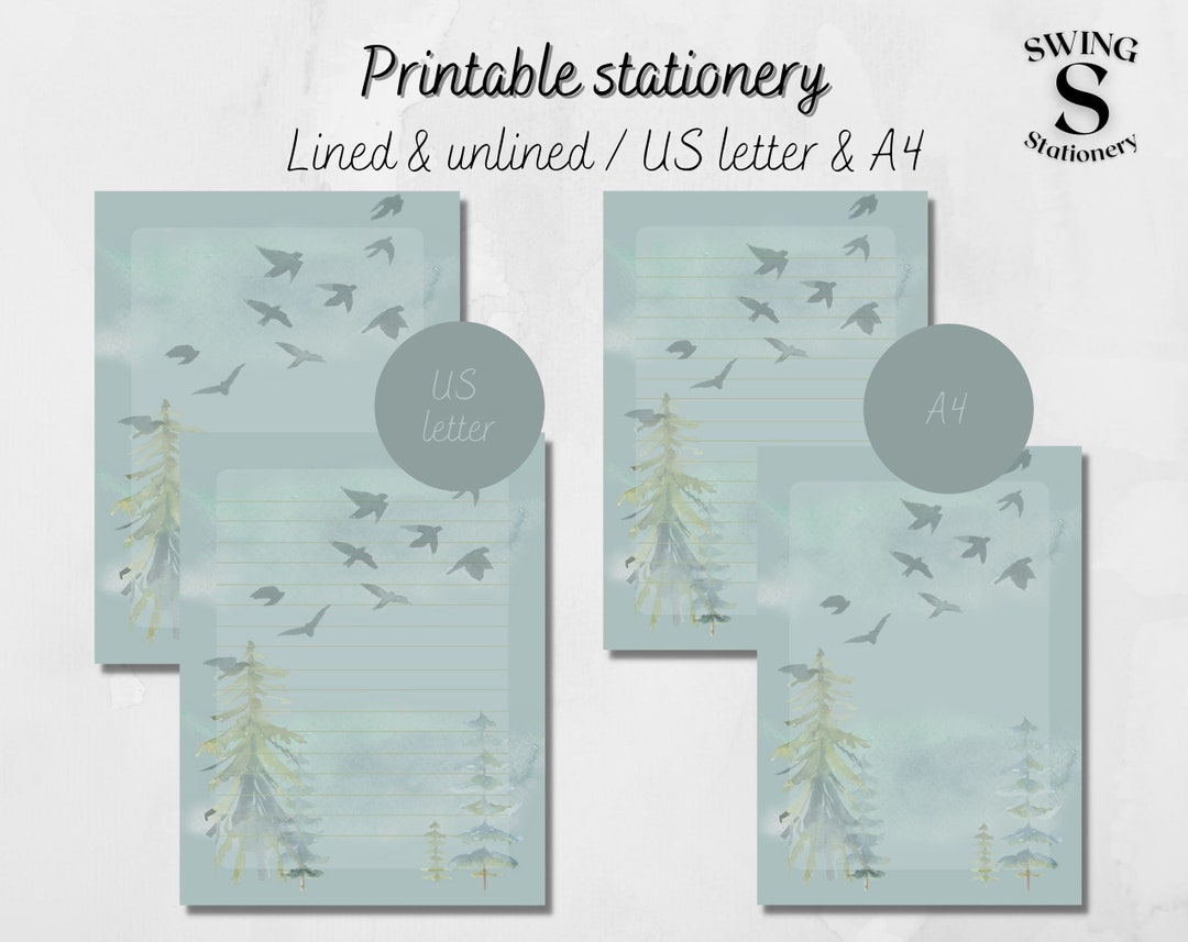 Evergreen Printable Writing Paper, Evergreen Notepaper, Evergreen ...